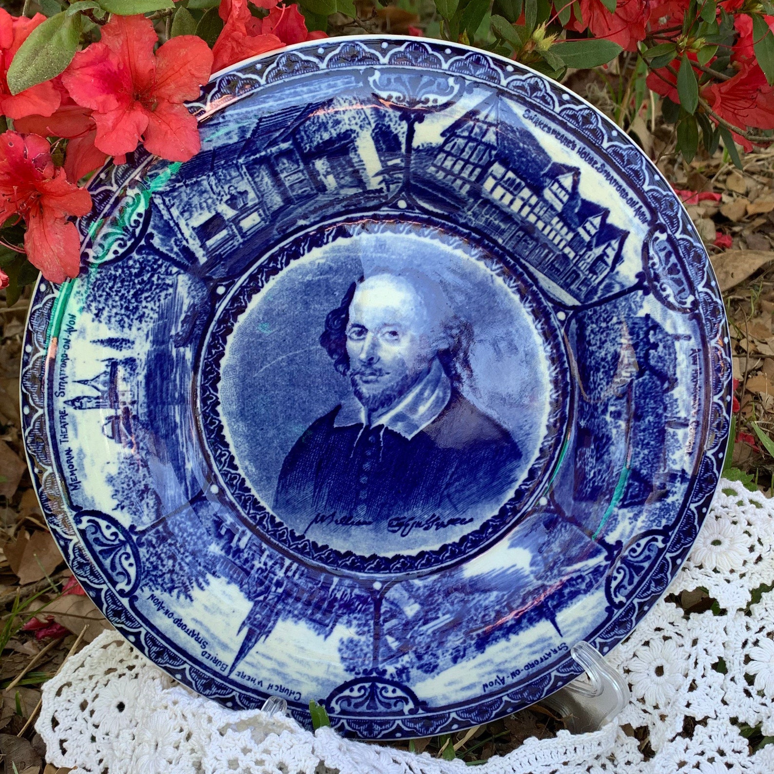 Blue and White Transferware Plate Shakespeare Flow Blue - Etsy