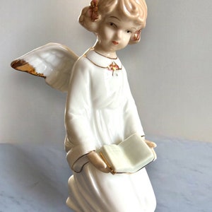 Vintage Rare Sansco Porcelain Angel Figurine W/ Gold Trim Holding Book ...