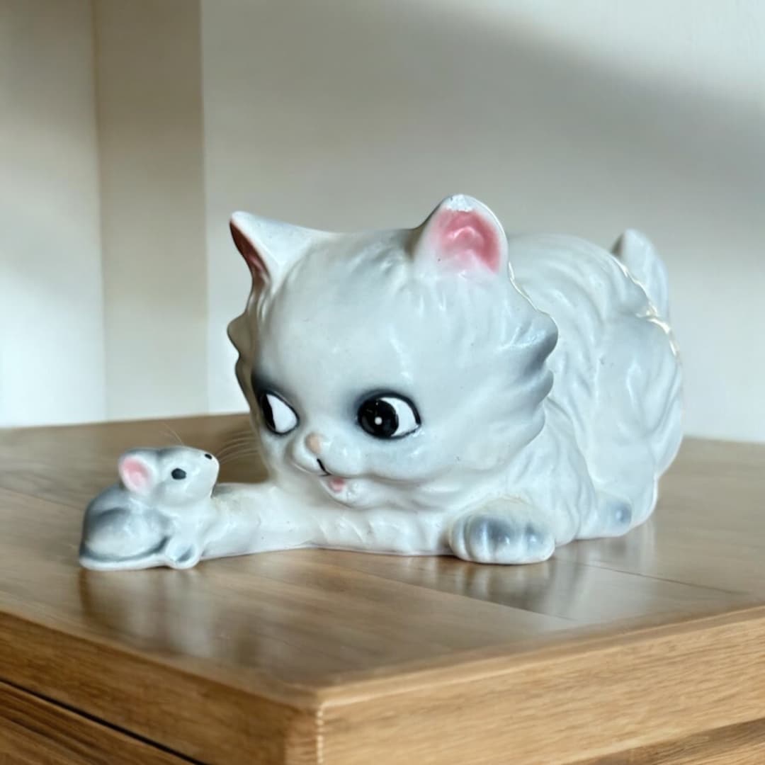 Vintage Cat Mouse Figurine, Kitten Playing With Mouse, Josef Originals ...
