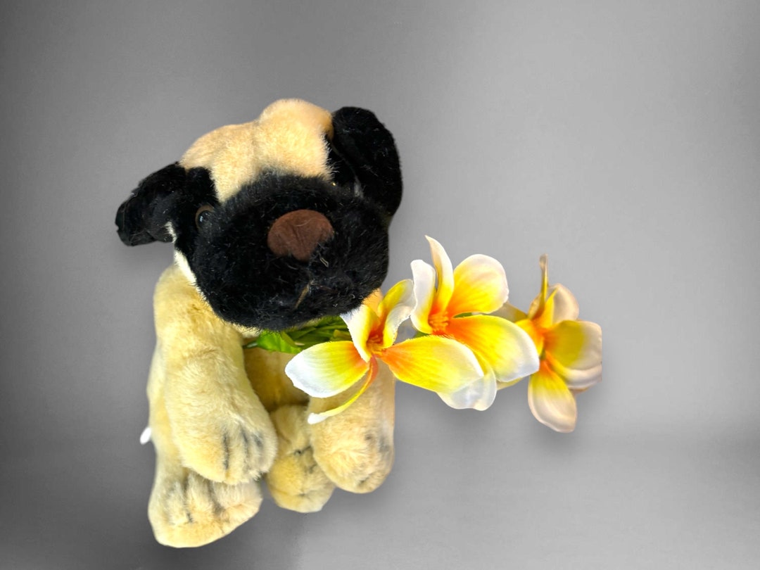 Vintage Russ Berrie Tan and Black PUG Puppy Dog Poncho Plush and Bean ...