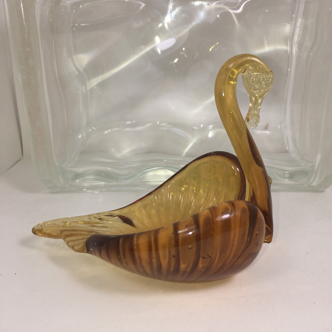 Vintage Amber Glass Swan Tray, Art Glass Swan, Blown Glass - Etsy
