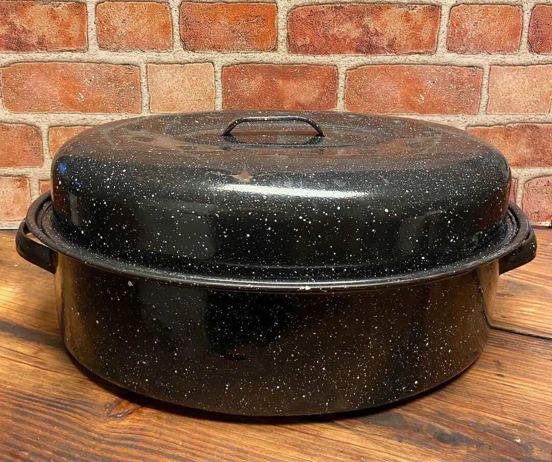 Black Enamelware Roasting Pan, Vintage Turkey Roaster, Dutch Oven - Etsy