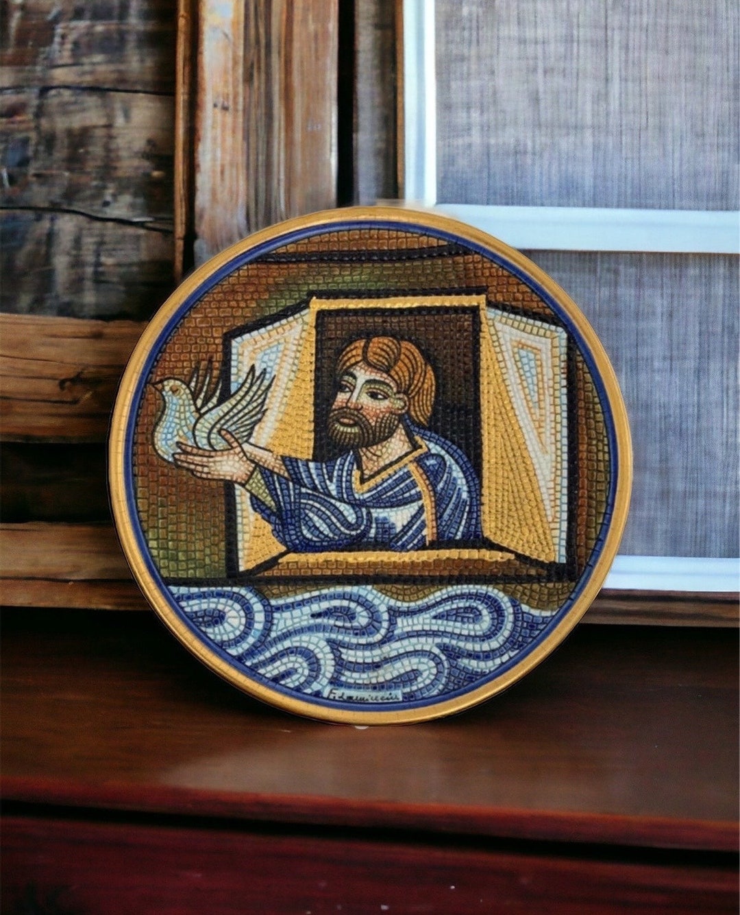 Decorative Mosaic Plate, Noah and the Dove Veneto Flair Franco Lamincia ...
