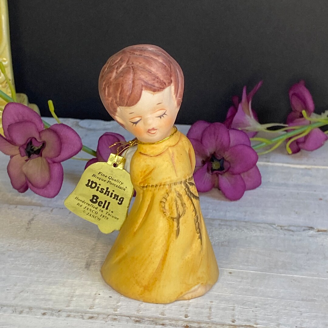 Vintage Jasco Porcelain Wishing Bell 1978 Christmas Girl Angel Figurine ...