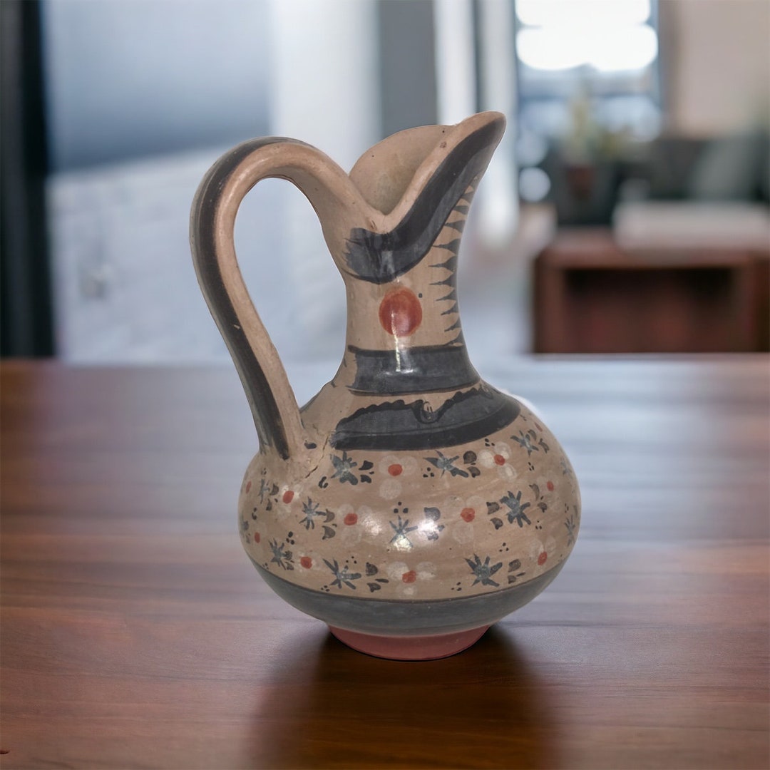 Vintage Blue and Red Clay Pitcher, Handcrafted, Ceramic Pottery - Etsy
