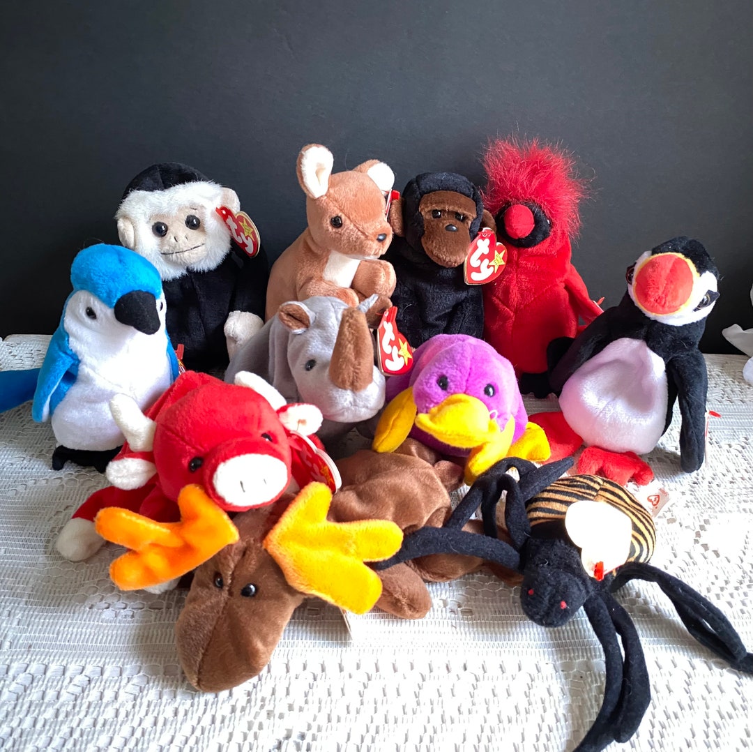 Original Ty Beanie Baby Chocolate Moose, Pouch Kangaroo, Snort the Bull ...