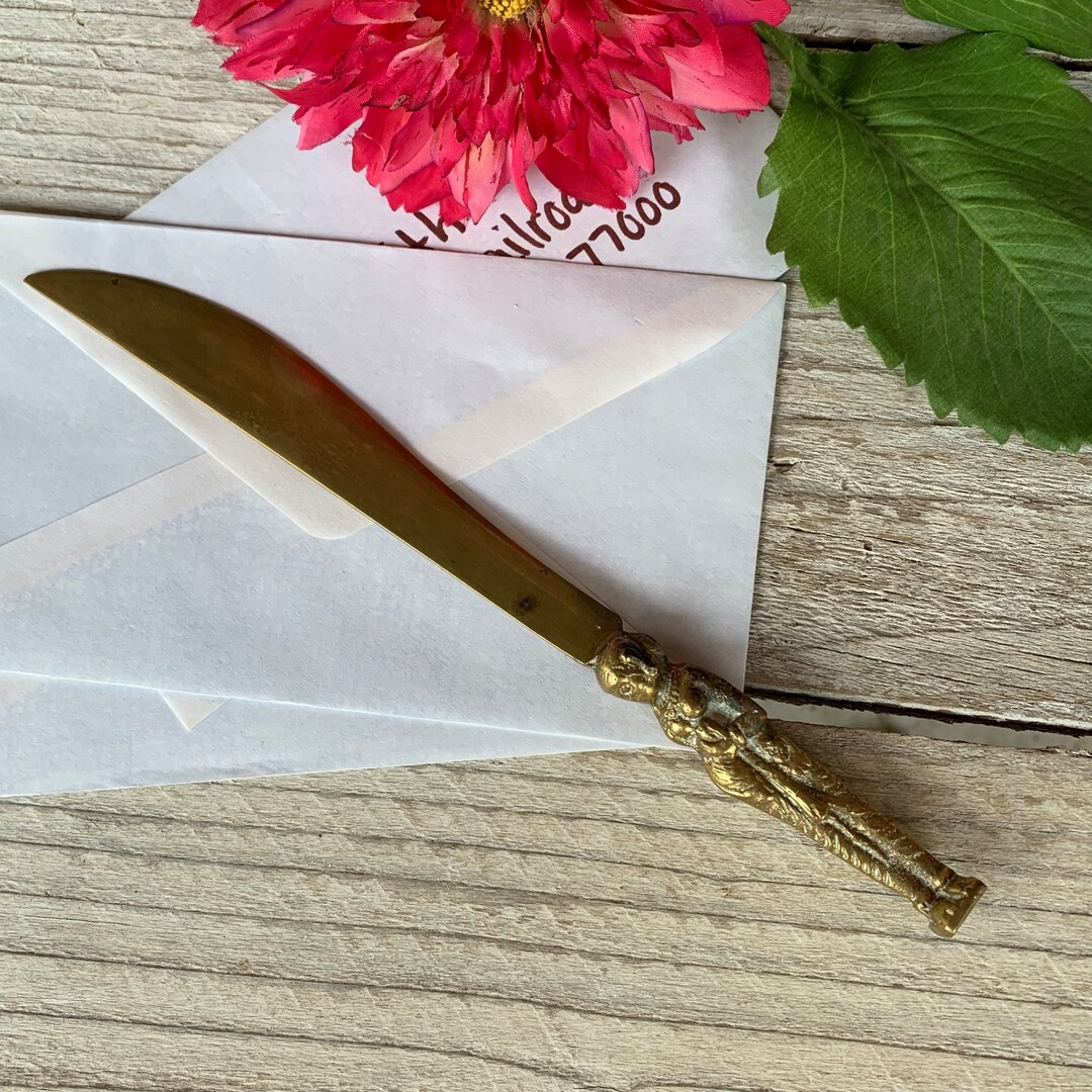 Antique Brass Letter Opener Sculpture Decorative Female Figure Embossed ...