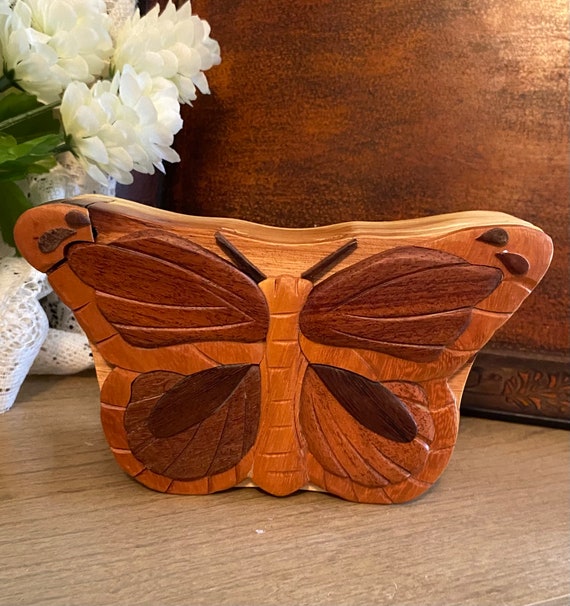 Butterfly Wooden Puzzle Box Gift Box - Hand Carved Bu… - Gem