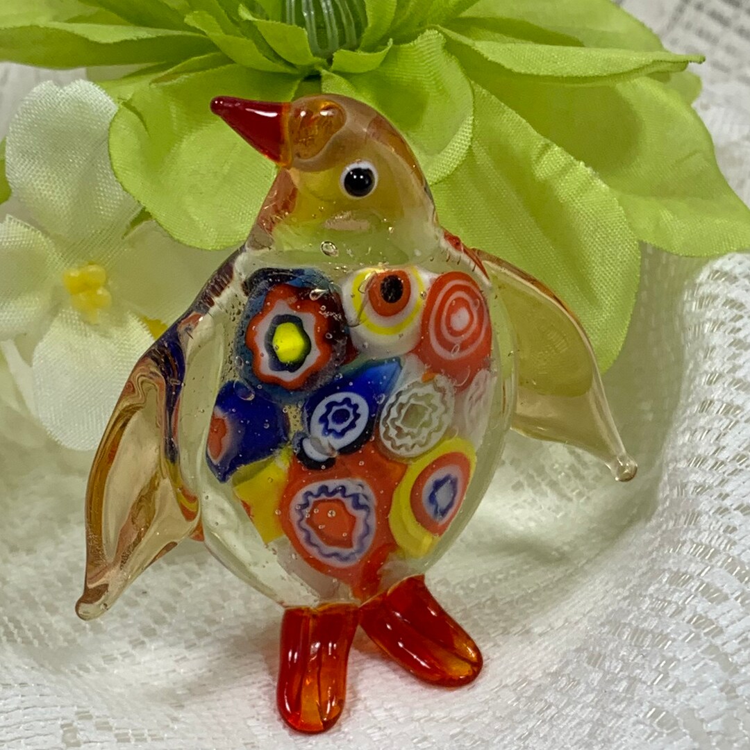 Vintage Blown Glass Penguin Figure, Colorful Murano Like Glass Penguin ...