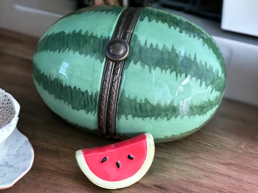 Vintage Watermelon With Slice Porcelain Hinged Trinket Box by Midwest ...