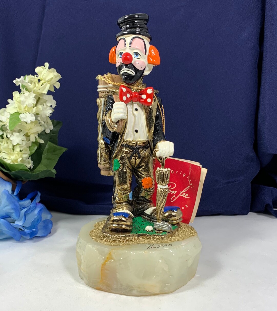 Vintage Ron Lee World of Clowns Pewter Clown Playing Golf on Onyx Base ...