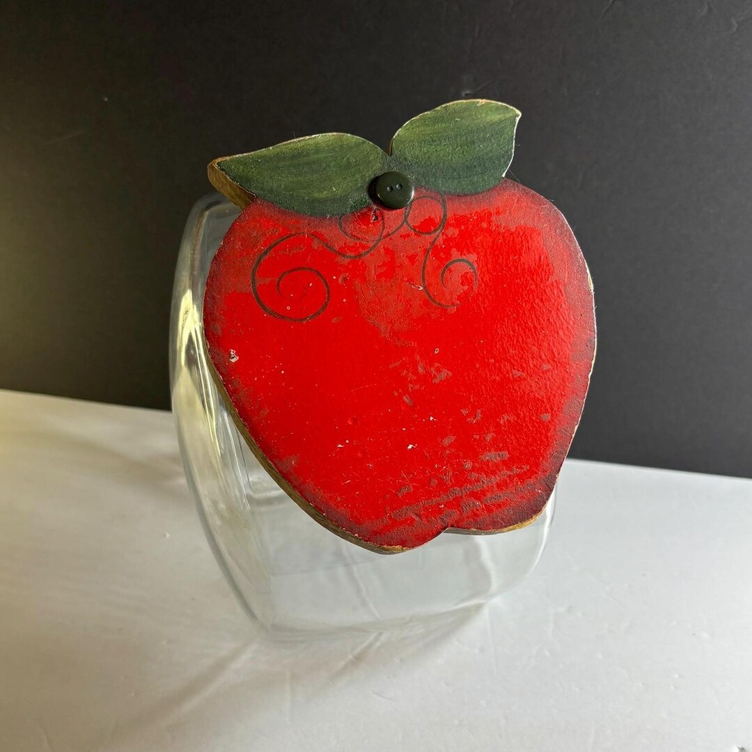 Vintage Large Hexagon Shaped Glass Cookie Jar Canister With Wooden ...