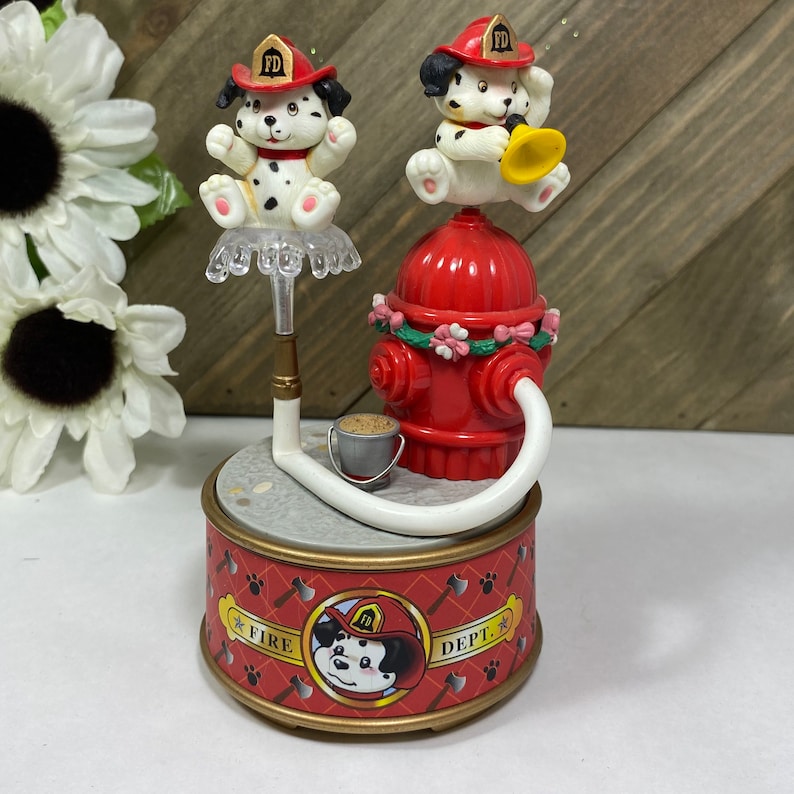 Vintage Enesco Dalmatians Fire Dept Music Box ‘there’ll Be A Hot Time ...
