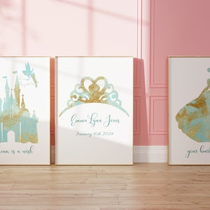 Princess Wall Art Print Set | Wall Art | Princess Nursery | Wall Decor ...