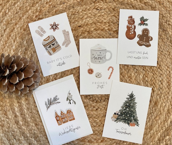 Christmas Card in Set I Set of 5 Christmas Cards I Postcard - Etsy