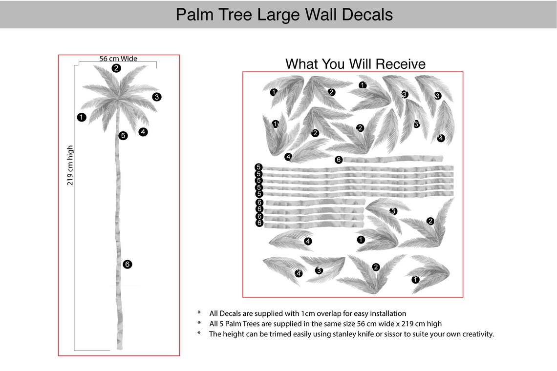 Palm Tree Grey Large Wall Decals Grey Colour Palm Tree Wall - Etsy
