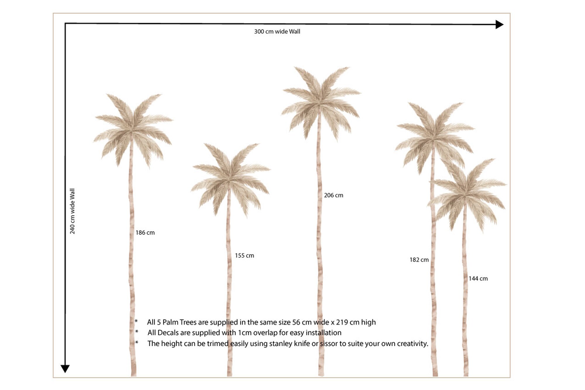 Palm Tree Grey Large Wall Decals | Grey Colour Palm Tree Wall Decals - Etsy