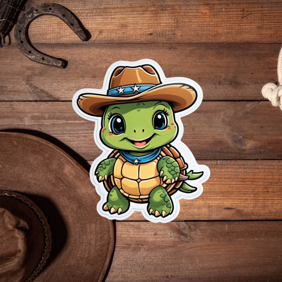 Cute Turtle in Cowboy Outfit Sticker, Western Turtle Sticker, Turtle ...