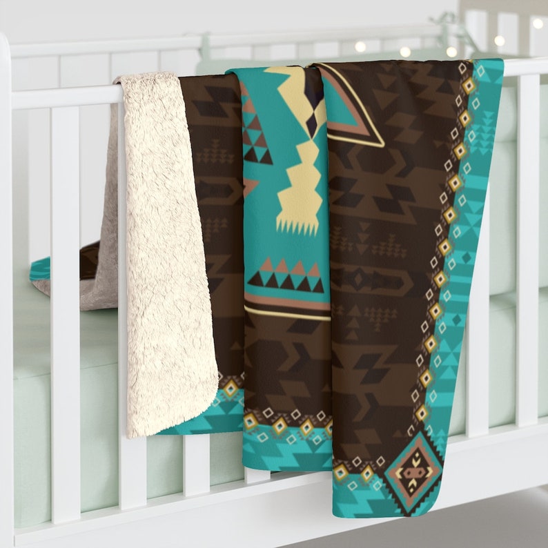 Aztec Turquoise & Brown Sherpa Fleece Blanket - Etsy