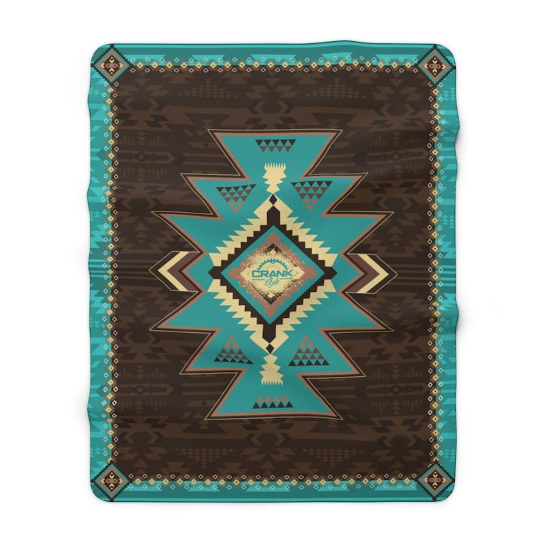 Aztec Turquoise & Brown Sherpa Fleece Blanket - Etsy