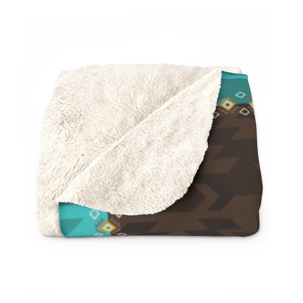 Aztec Turquoise & Brown Sherpa Fleece Blanket - Etsy