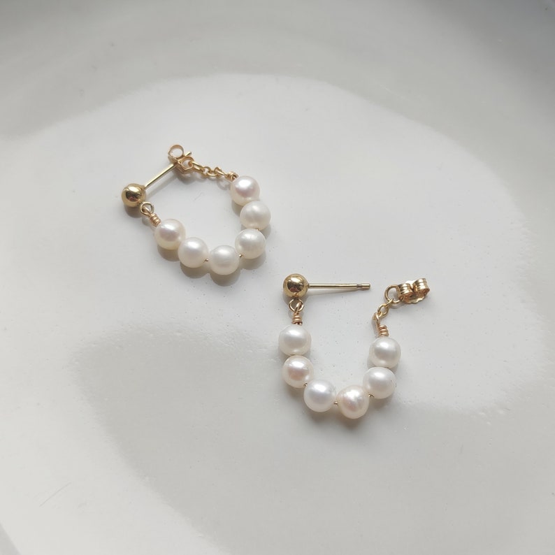 14k Gold Beaded Pearl Earrings/ Dainty Pearl Earring/beaded - Etsy