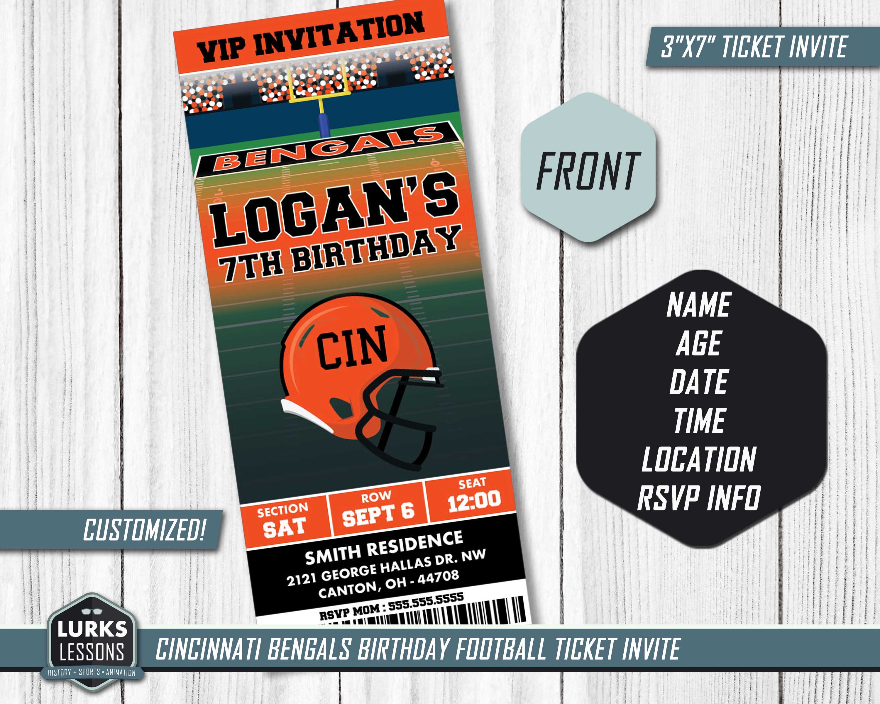 Cincinnati Bengals Themed Birthday Ticket Invite Digital Download ...