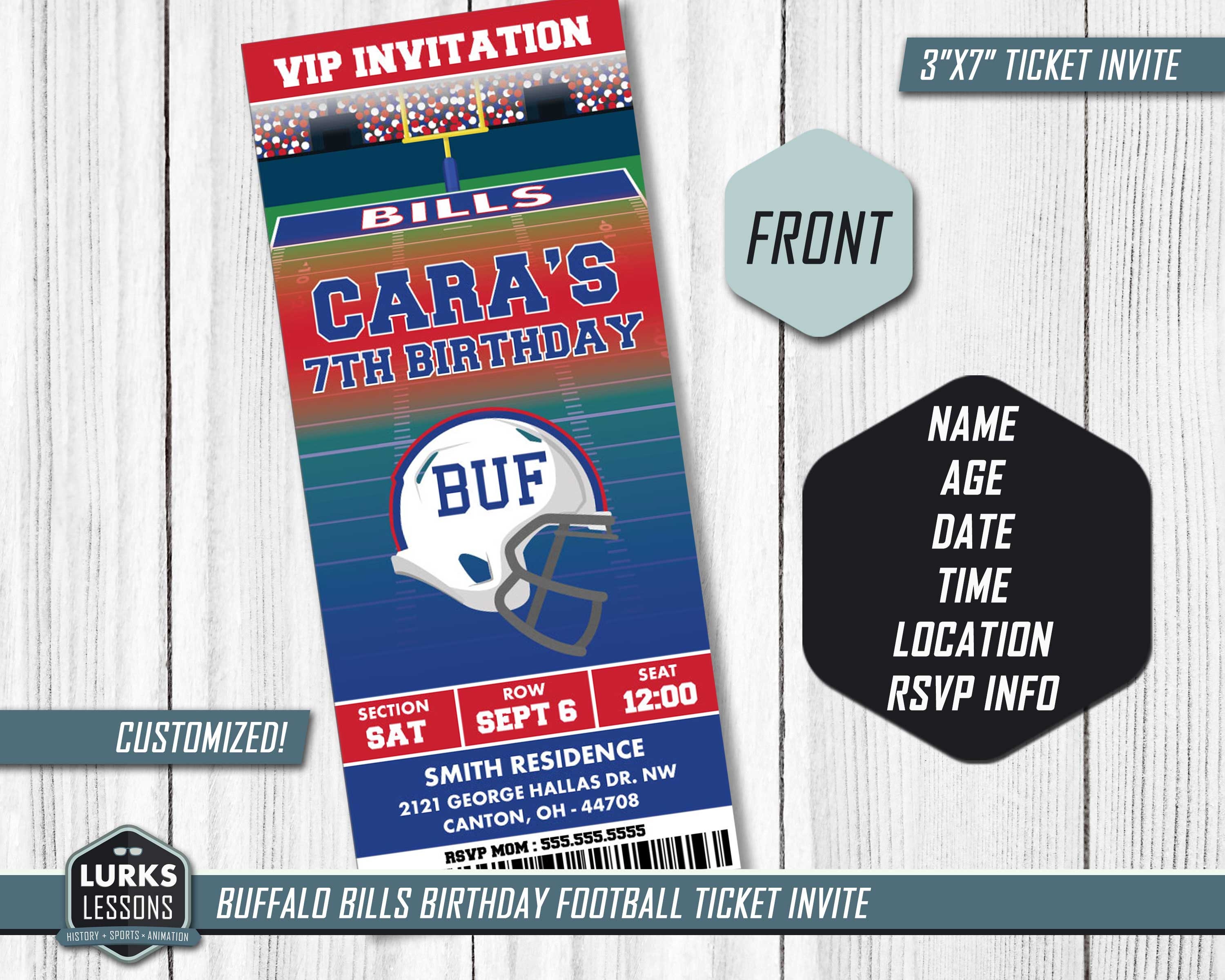 Buffalo Bills Themed Birthday Ticket Invite Digital Download Football ...