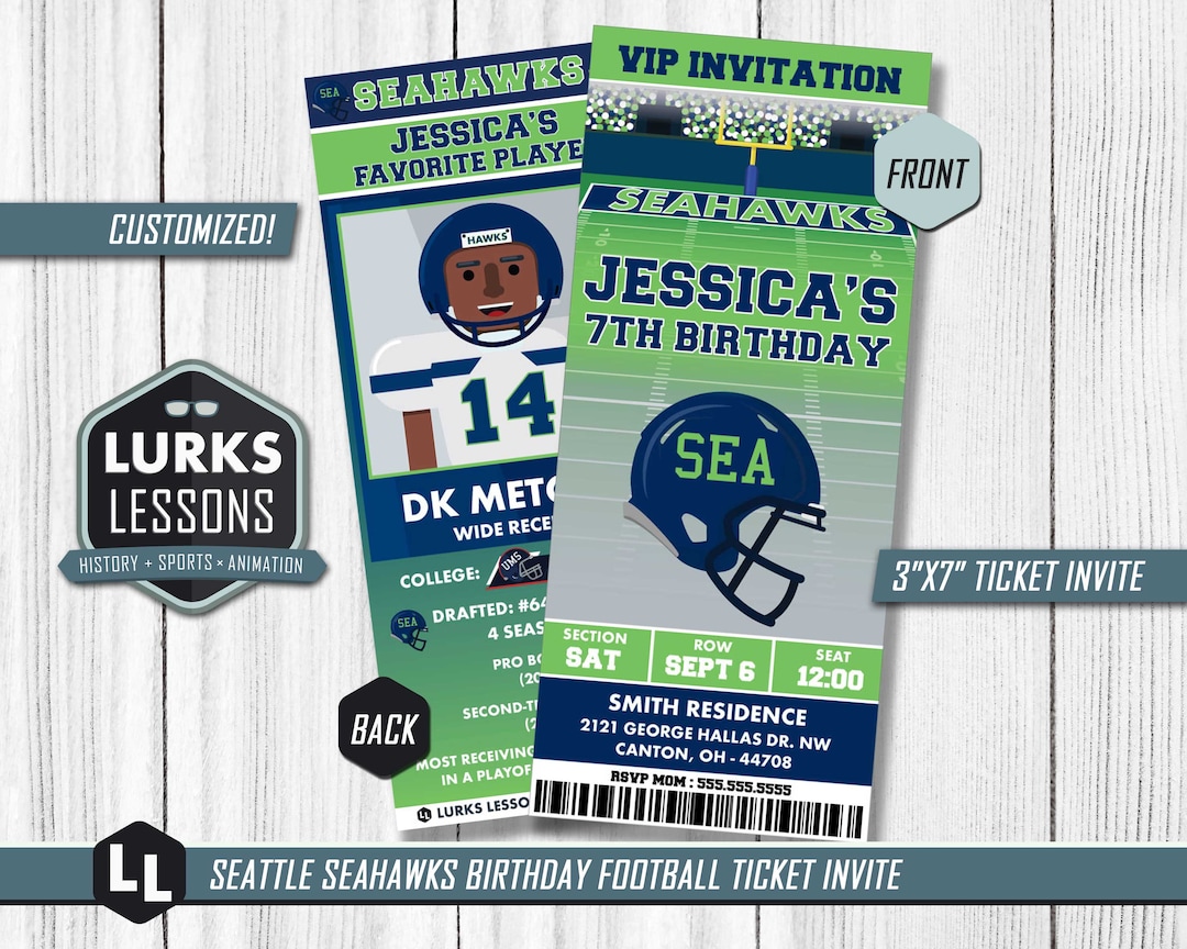 Seattle Seahawks Themed Birthday Ticket Invite Digital Download ...