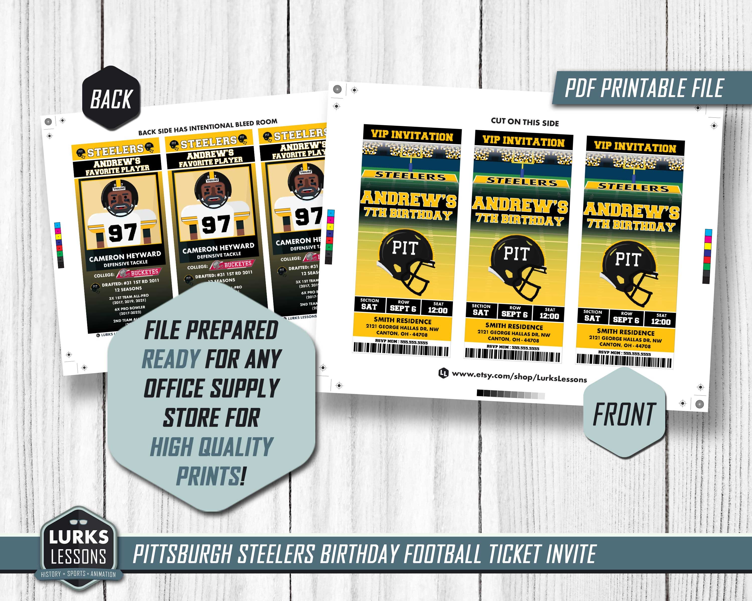 Pittsburgh Steelers Themed Birthday Ticket Invite Digital Download ...
