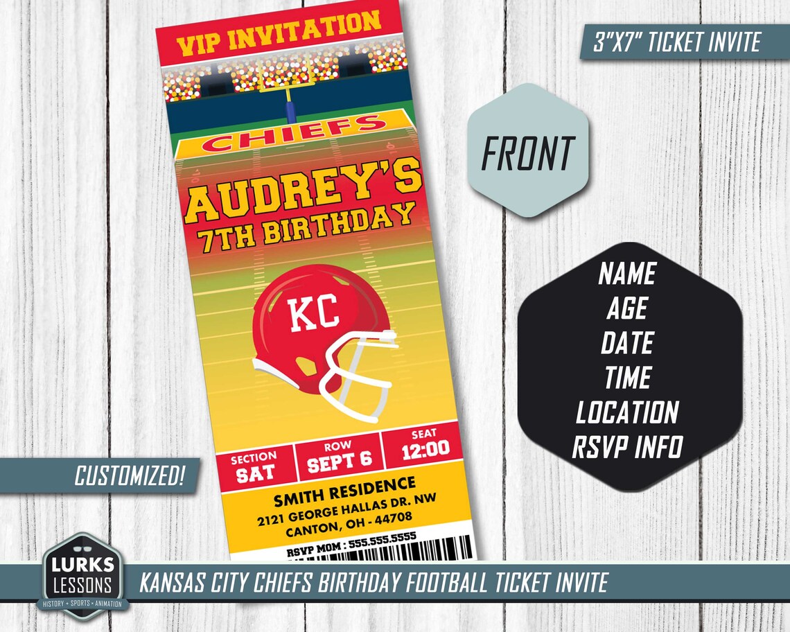 Kansas City Chiefs Themed Birthday Ticket Invite Digital Download ...