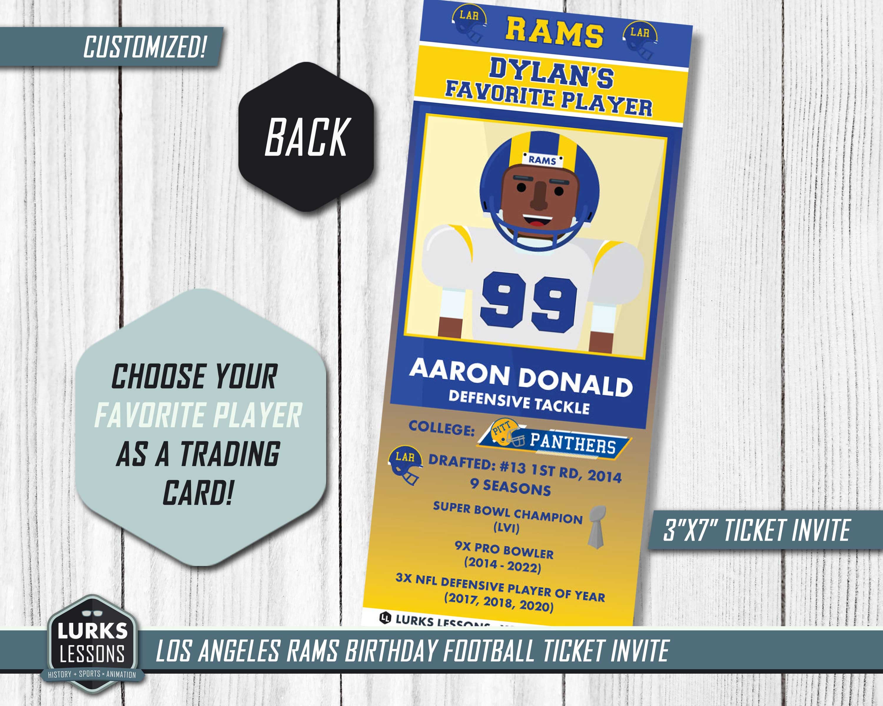 Los Angeles Rams Themed Birthday Ticket Invite Digital Download ...