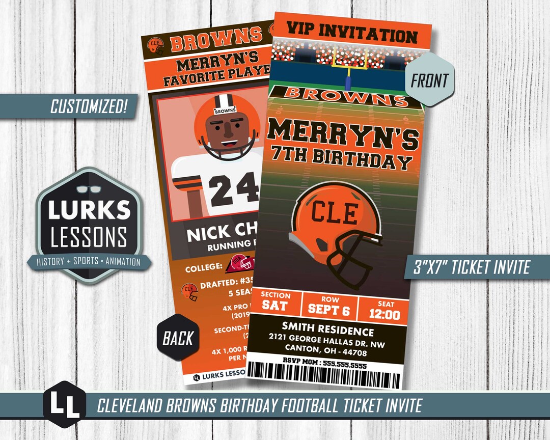 Cleveland Browns Themed Birthday Ticket Invite Digital Download ...