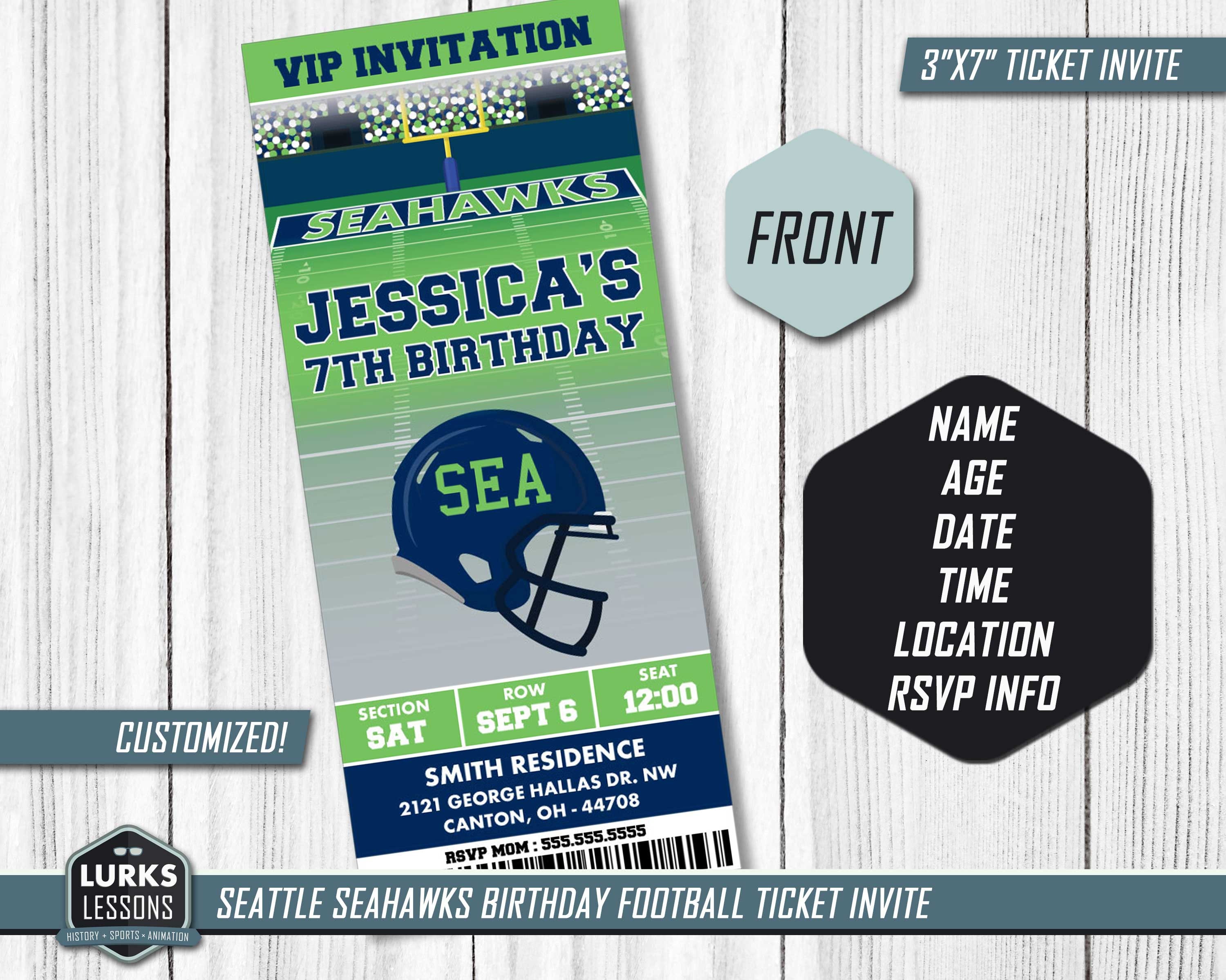 Seattle Seahawks Themed Birthday Ticket Invite Digital Download ...