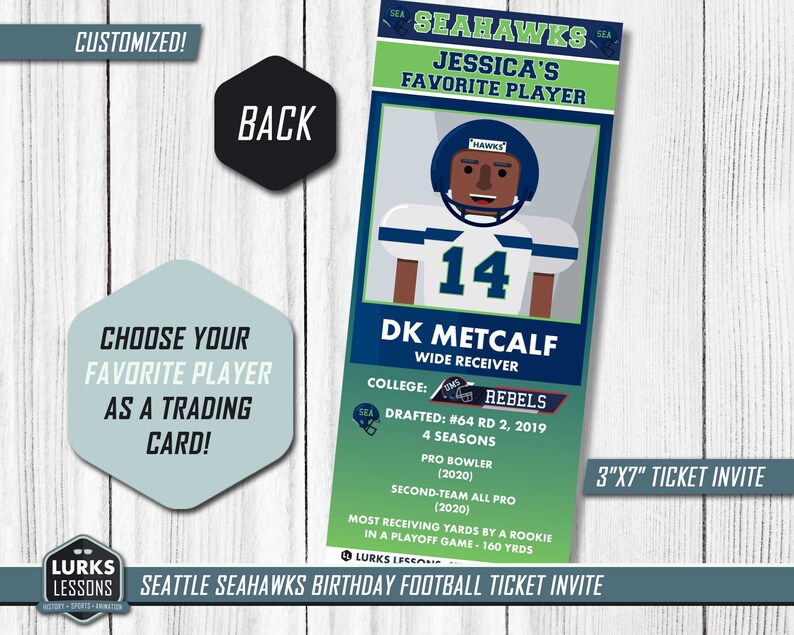 Seattle Seahawks Themed Birthday Ticket Invite Digital Download ...