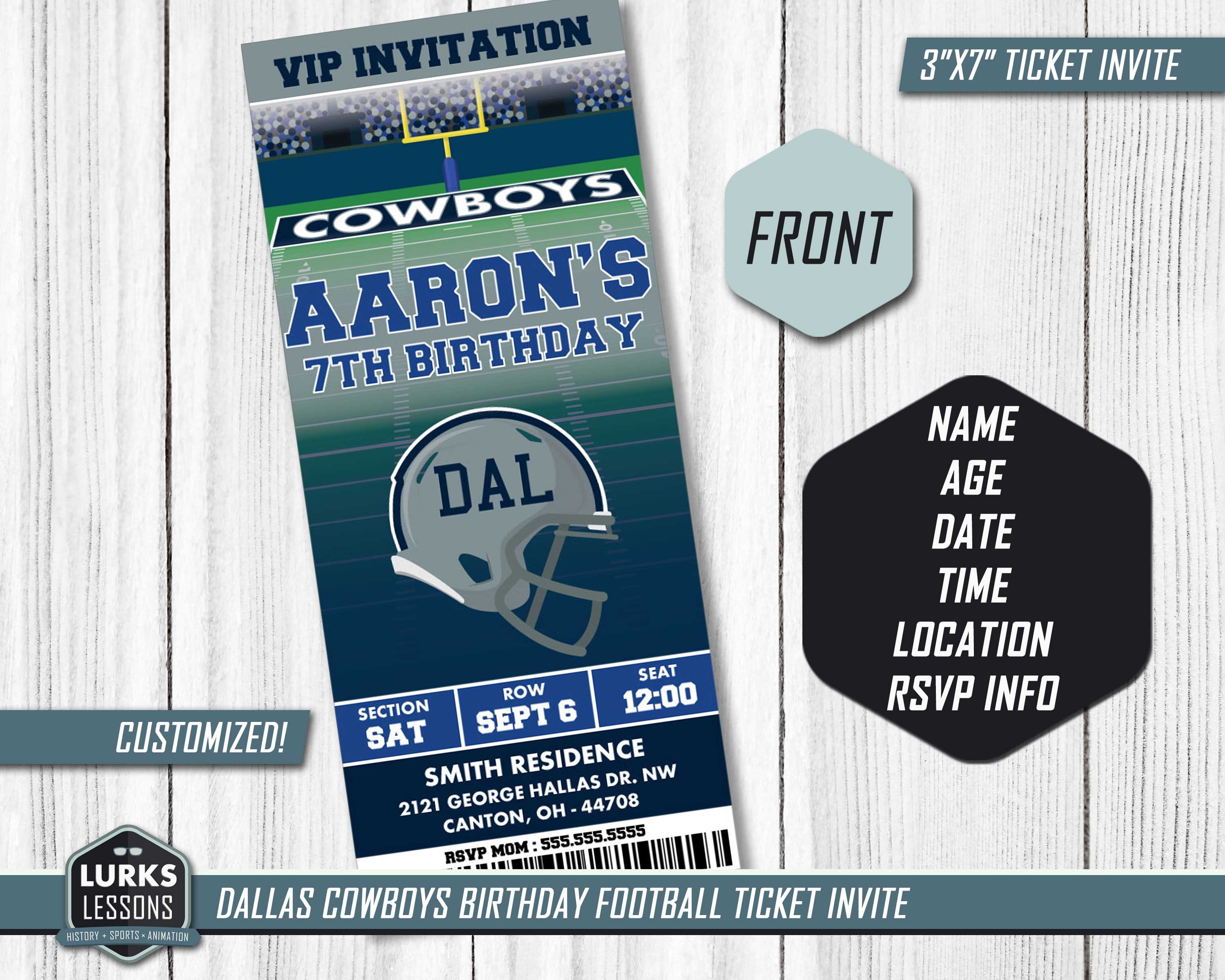 Dallas Cowboys Themed Birthday Ticket Invite Digital Download Football ...