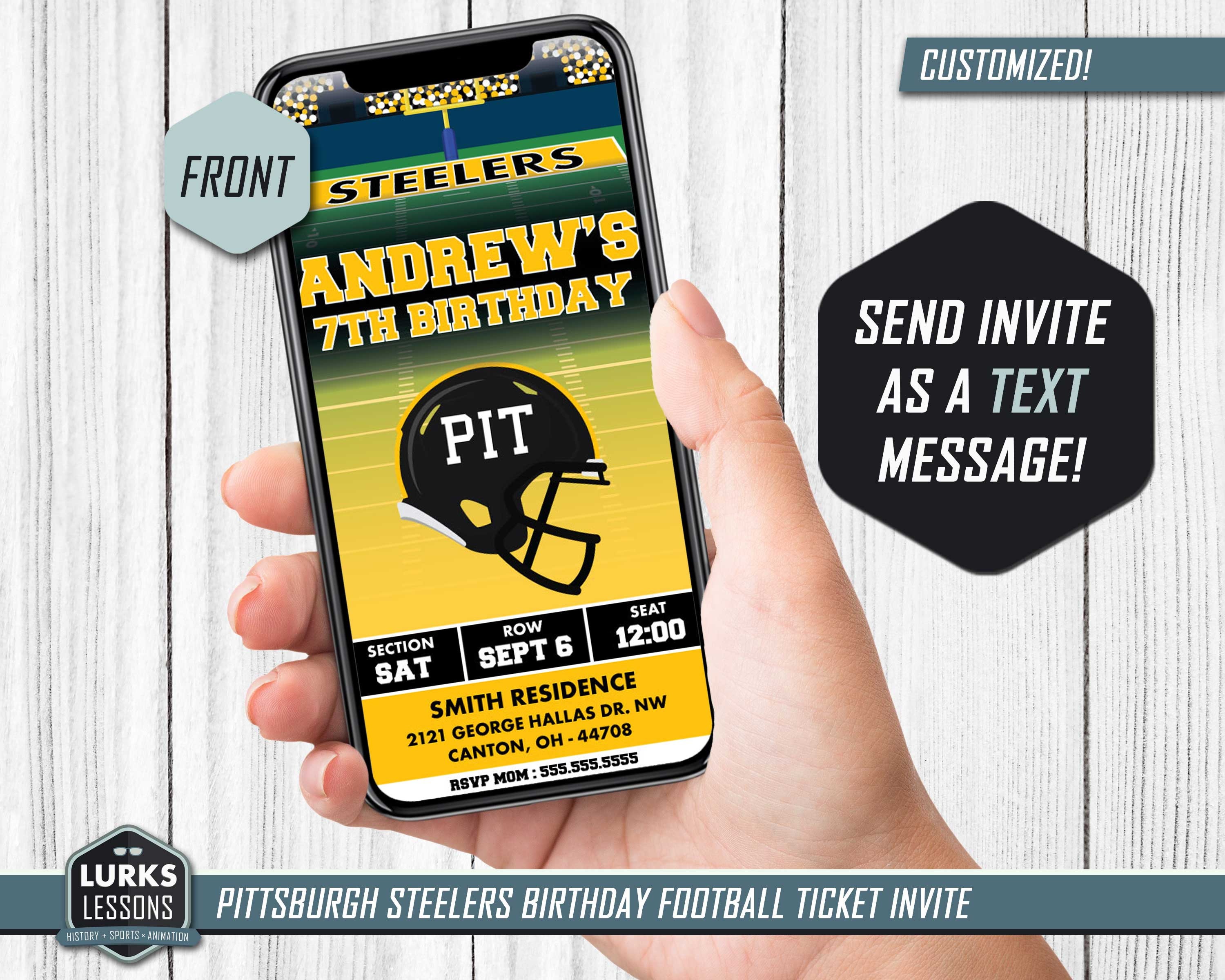 Pittsburgh Steelers Themed Birthday Ticket Invite Digital Download ...
