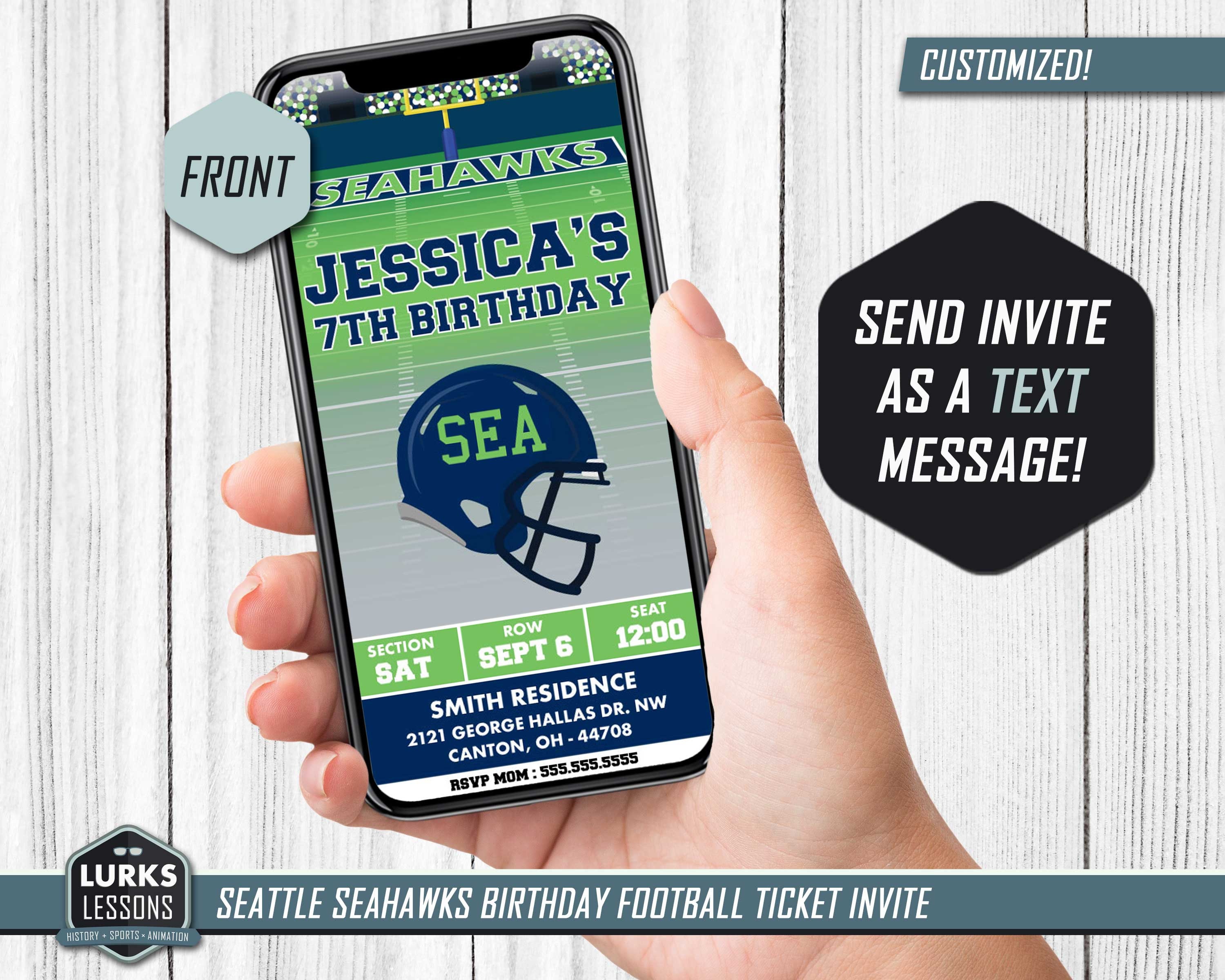 Seattle Seahawks Themed Birthday Ticket Invite Digital Download ...