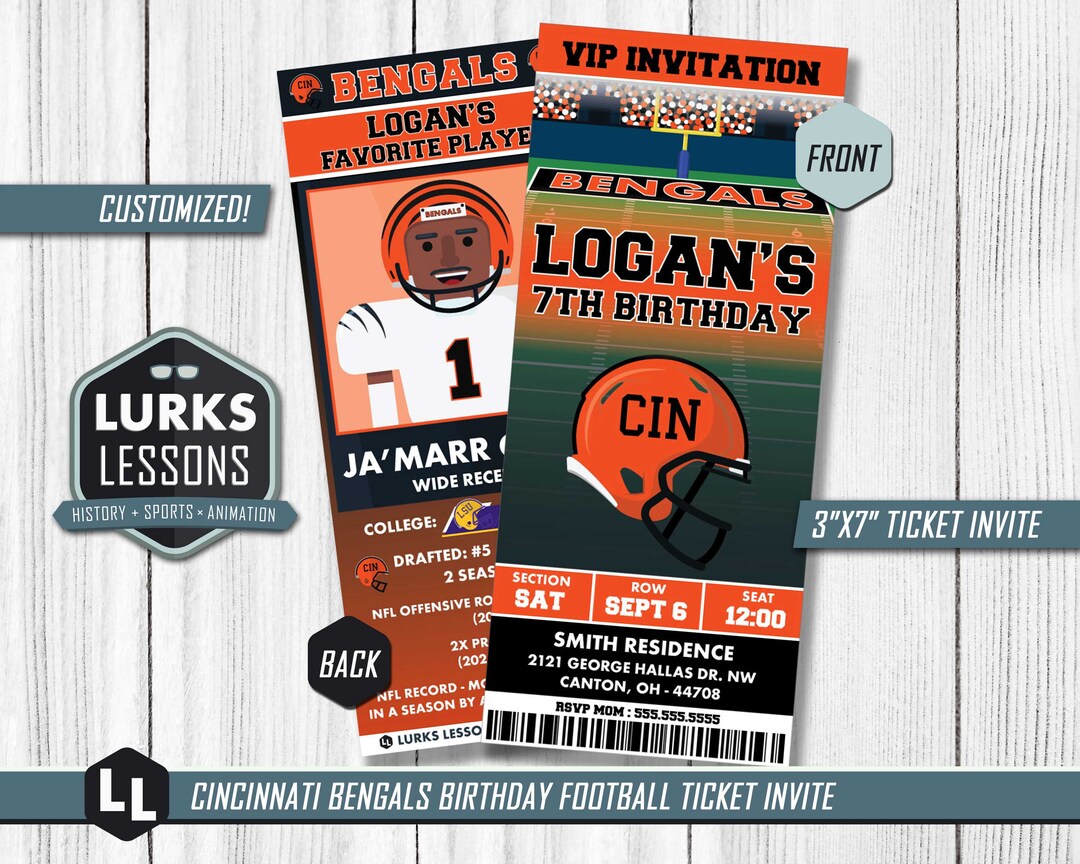 Cincinnati Bengals Themed Birthday Ticket Invite Digital Download ...