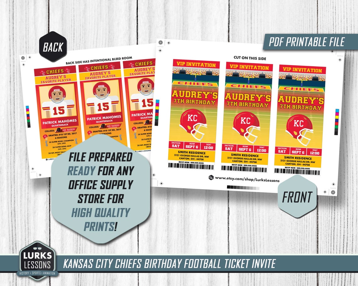 Kansas City Chiefs Themed Birthday Ticket Invite Digital Download ...