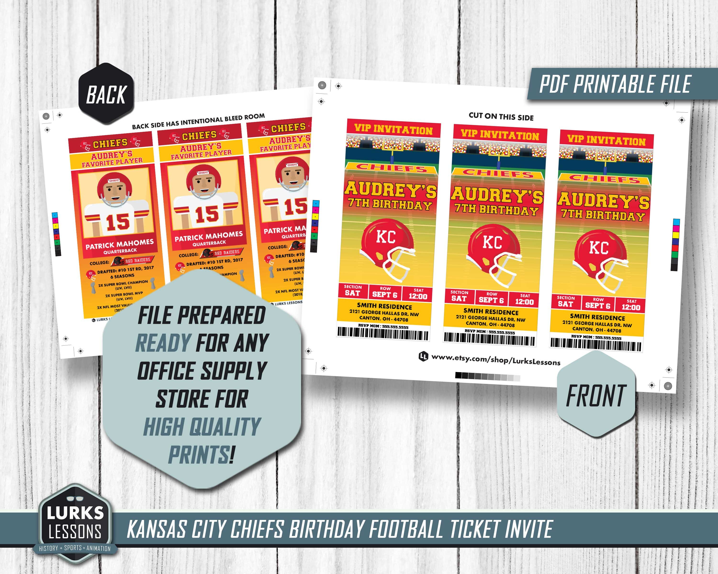 Kansas City Chiefs Themed Birthday Ticket Invite Digital Download ...