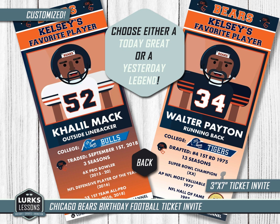 Chicago Bears Themed Birthday Ticket Invite Digital Download - Etsy