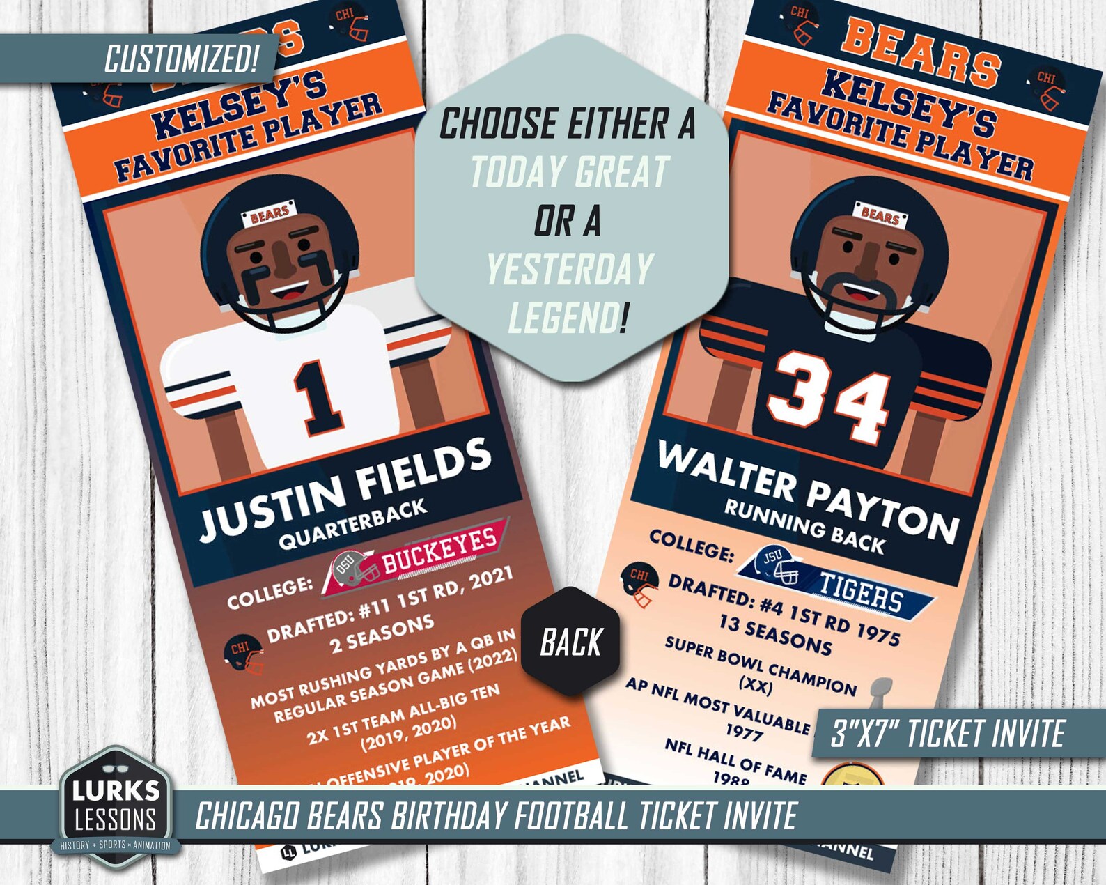 Chicago Bears Themed Birthday Ticket Invite Digital Download Football ...