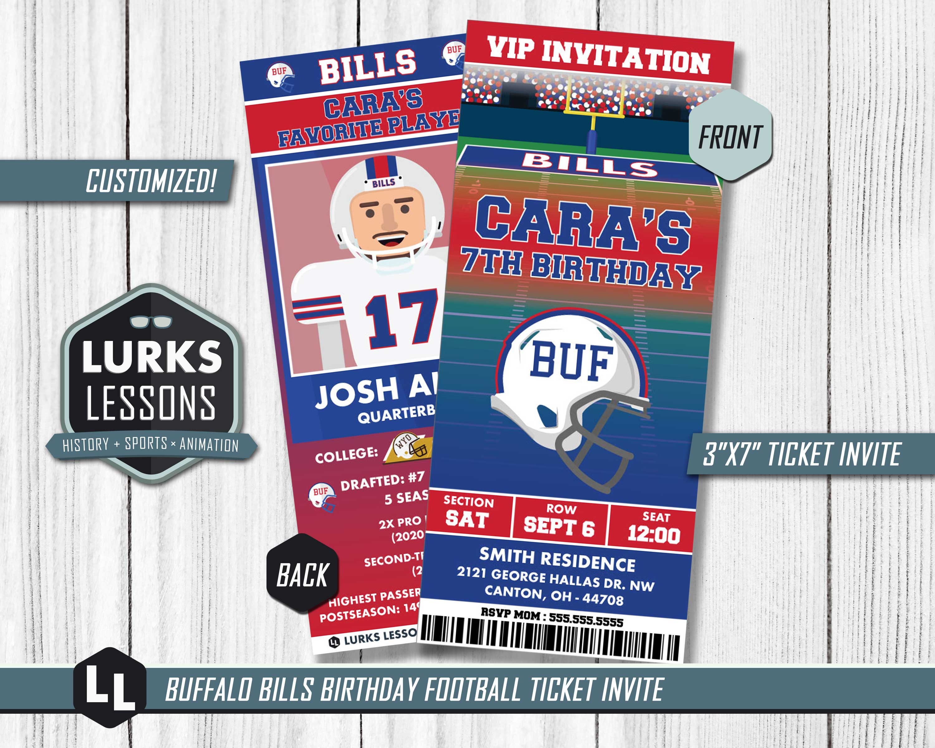 Buffalo Bills Themed Birthday Ticket Invite Digital Download Football ...