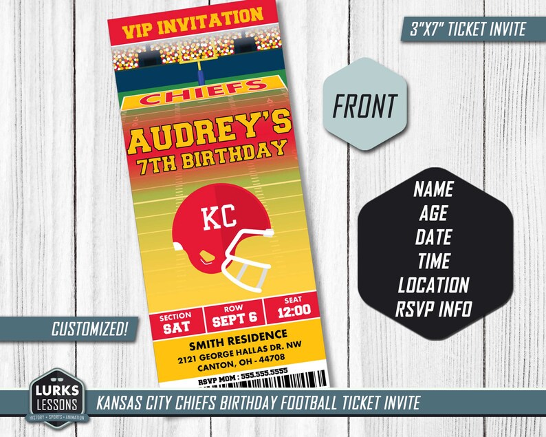 Kansas City Chiefs Themed Birthday Ticket Invite Digital - Etsy