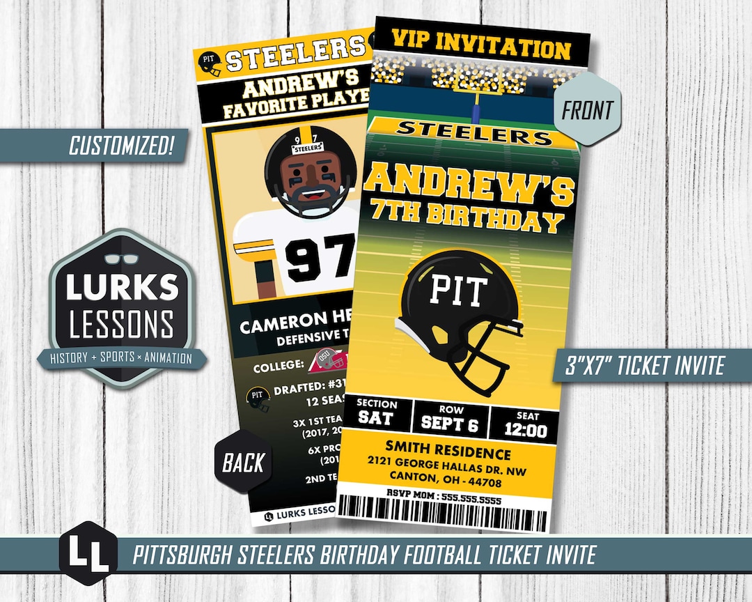 Pittsburgh Steelers Themed Birthday Ticket Invite Digital Download ...