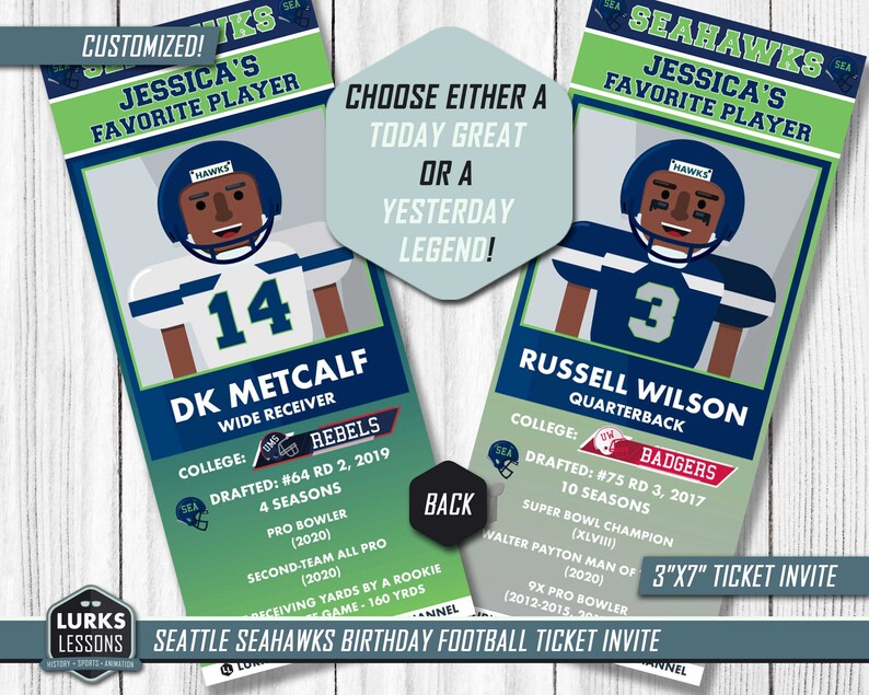 Seattle Seahawks Themed Birthday Ticket Invite Digital Download ...