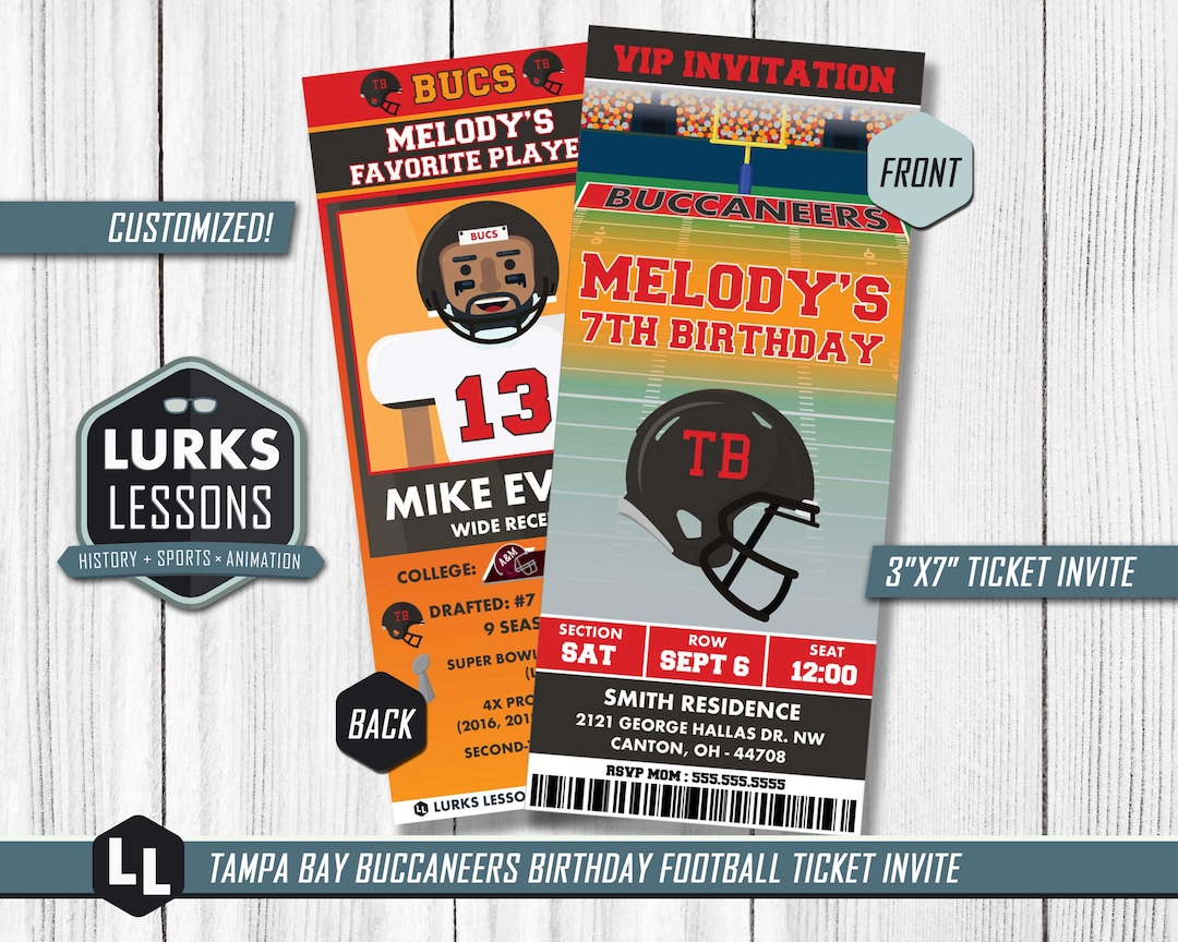 Tampa Bay Buccaneers Themed Birthday Ticket Invite Digital Download ...