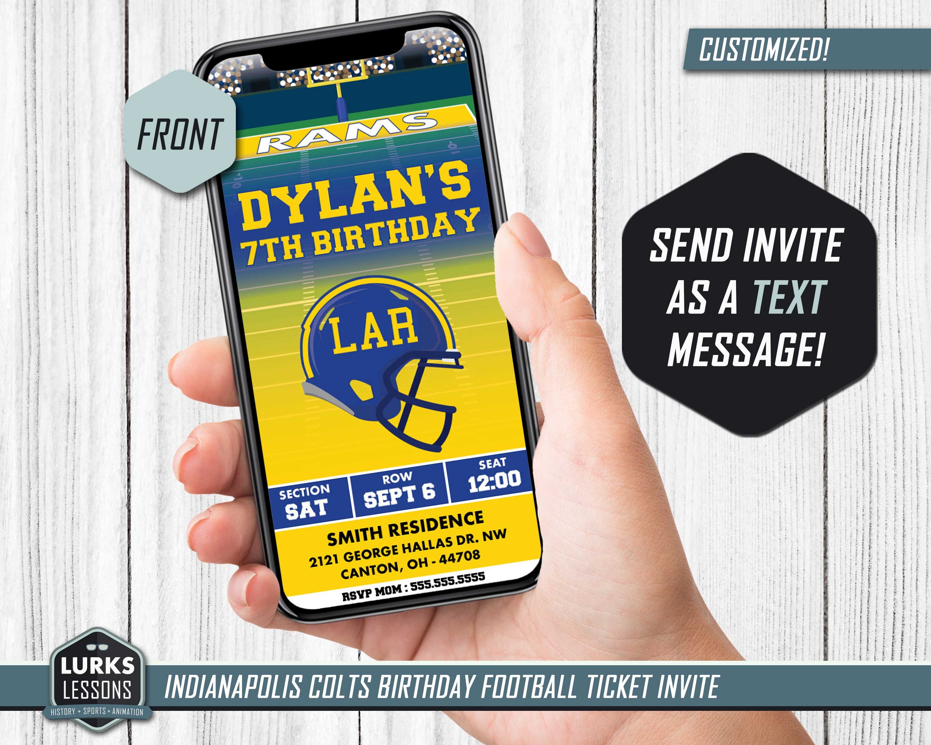 Los Angeles Rams Themed Birthday Ticket Invite Digital Download ...