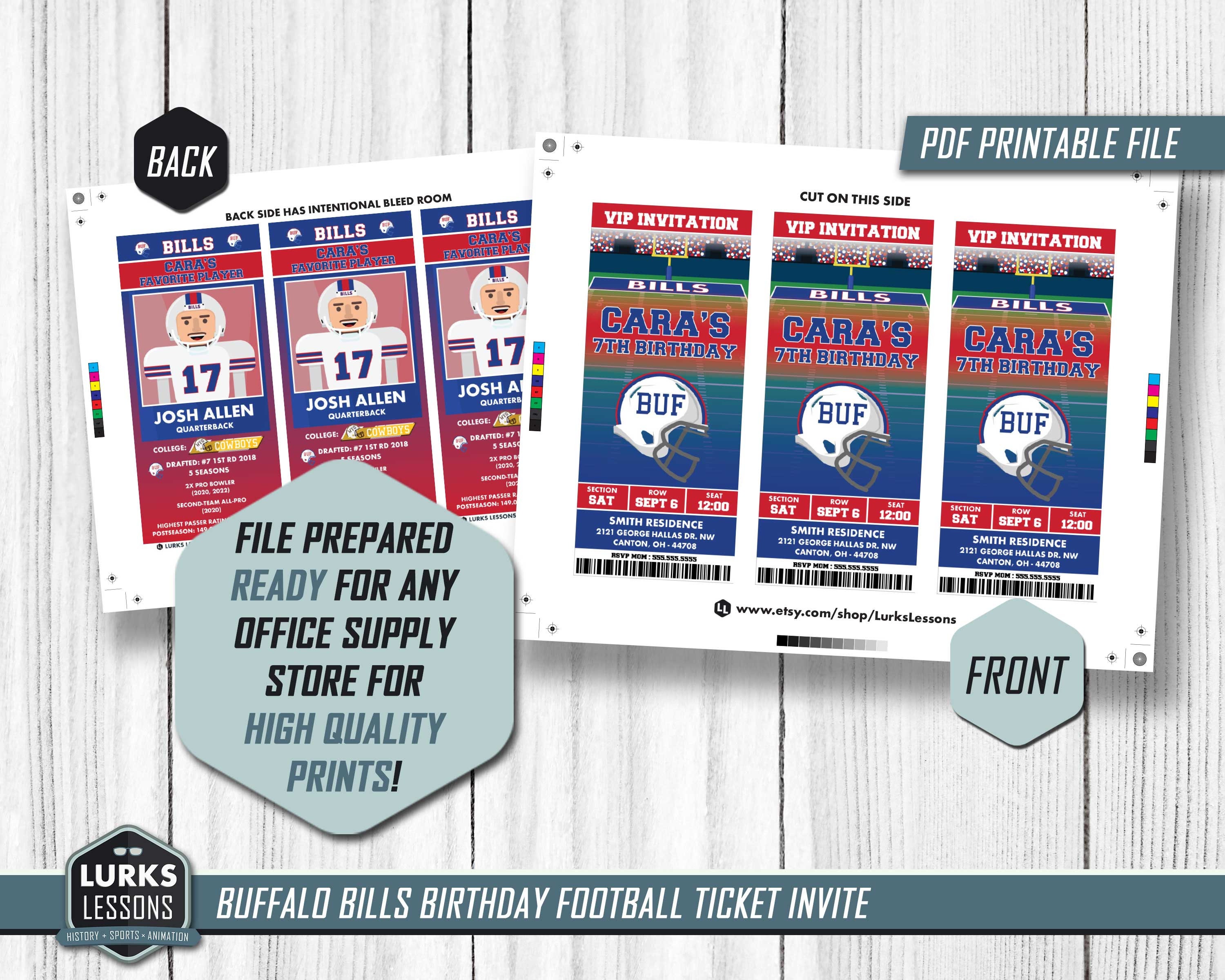 Buffalo Bills Themed Birthday Ticket Invite Digital Download Football ...
